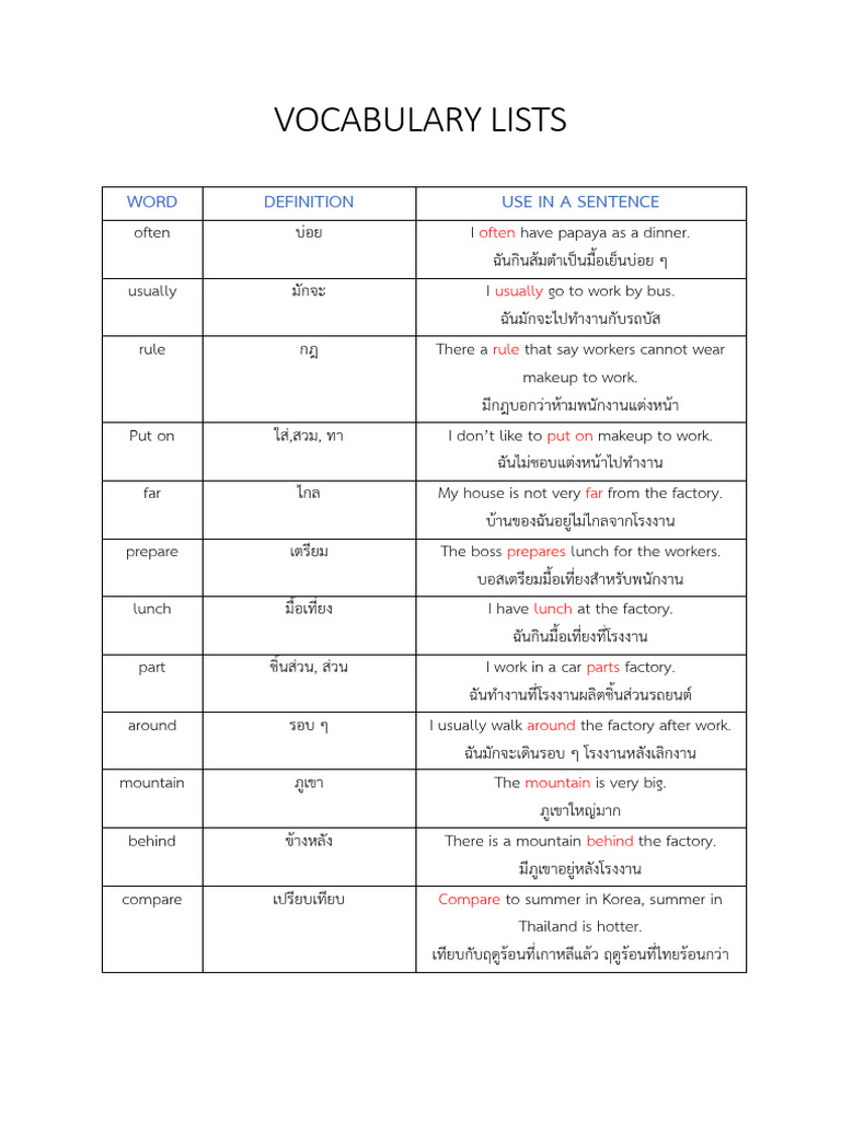 Vocabulary Lists - 070224 | PDF