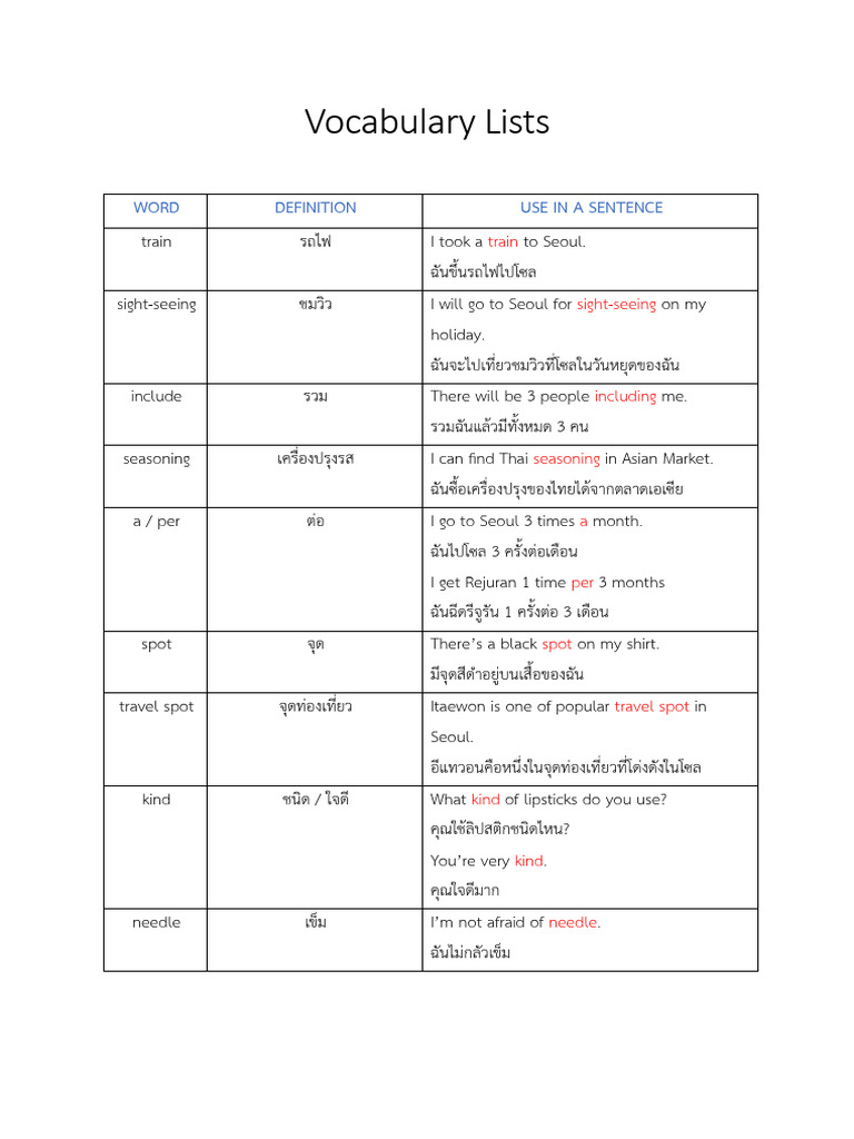 Vocabulary Lists - 090224 | PDF
