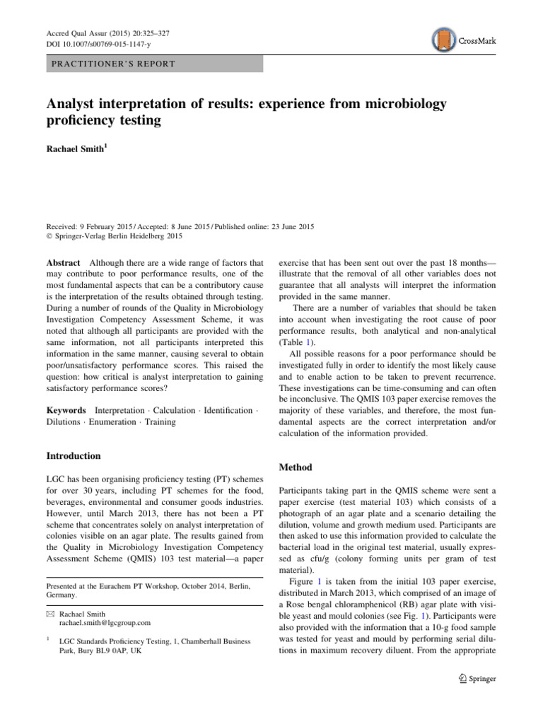Analyst Interpretation of Results: Experience From Microbiology ...