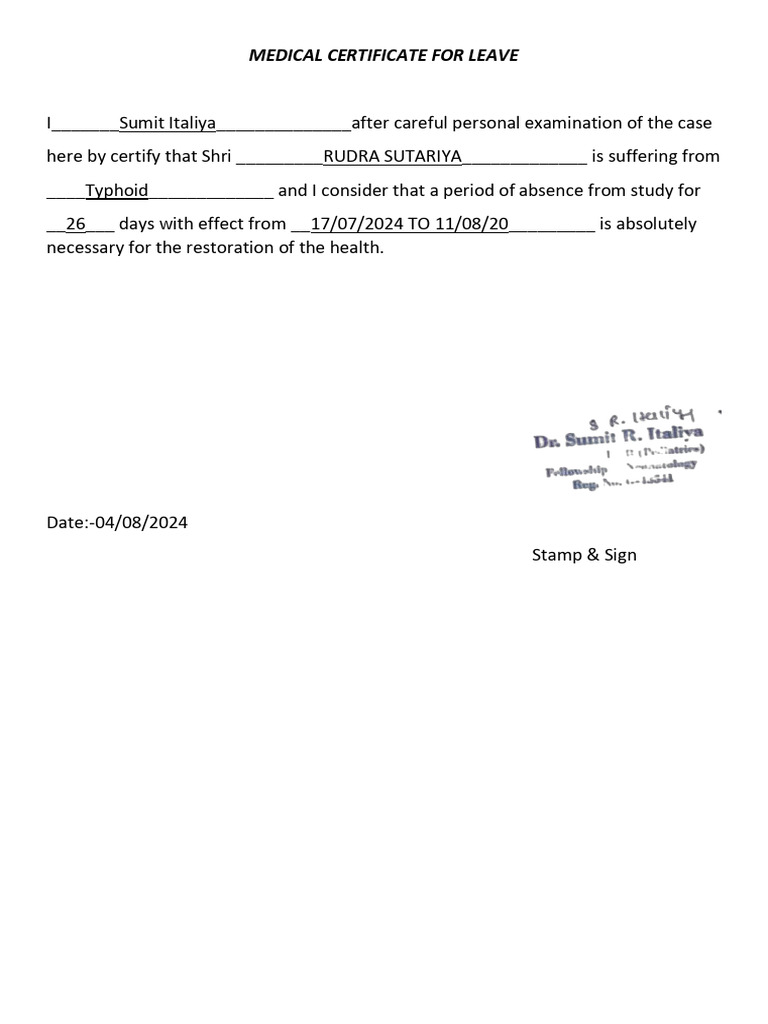 Medical Certificate For Leave | PDF