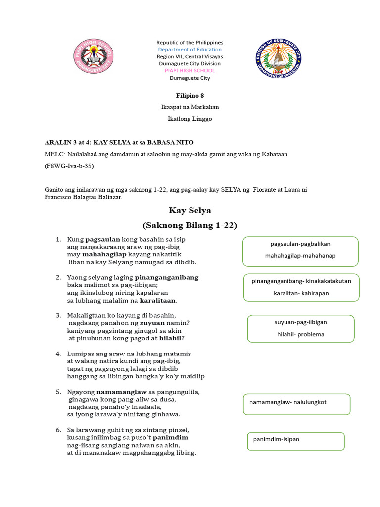 Aralin III Selya at IV Ang Babasa Nito | PDF