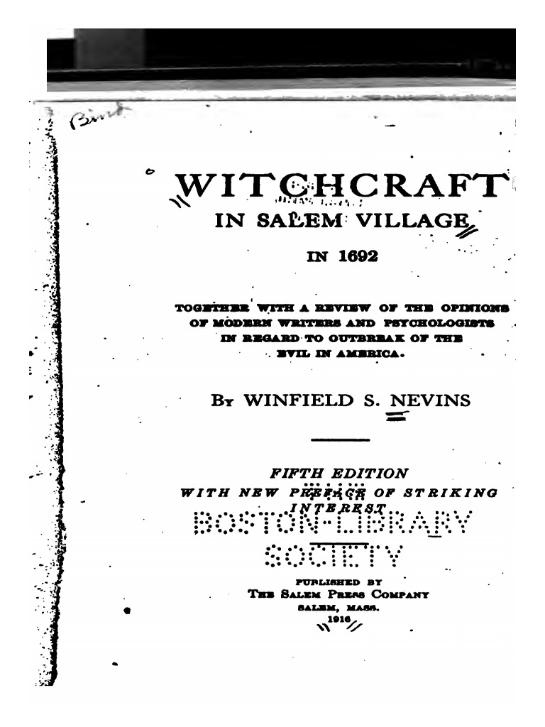 Witchcraft in Salem Village in 1692 (1971) | PDF