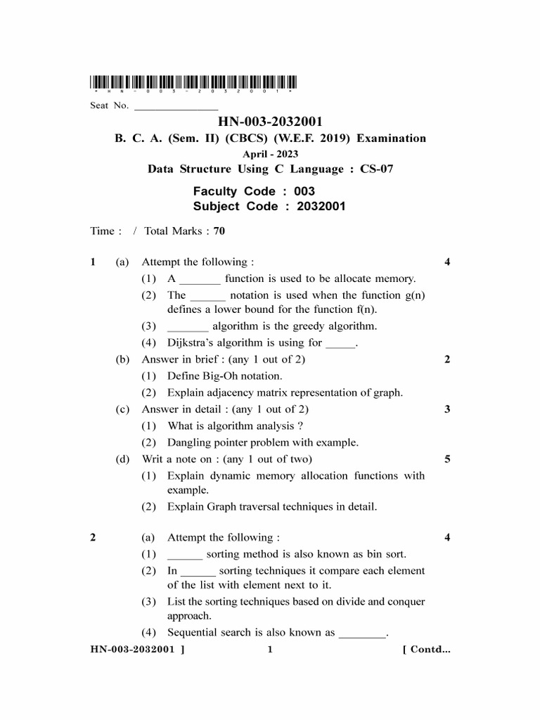 Bca Sem 2 2019 April 2023 Cs 07 Data Structure Using C Language Pdf Queue Abstract Data