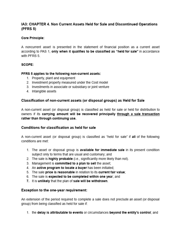 IA3 - CHAPTER 4. Non Current Assets Held For Sale and Discontinued Operations PFRS 5 | PDF ...
