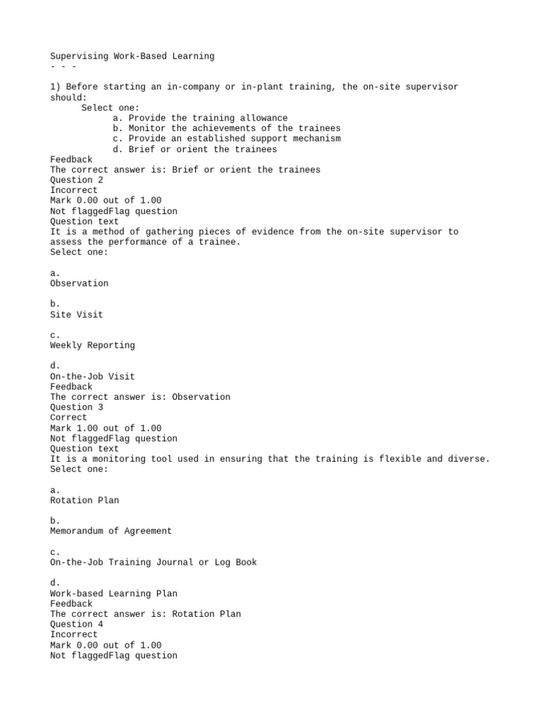 SupervisingWorkBasedLearning Questions 4 | PDF