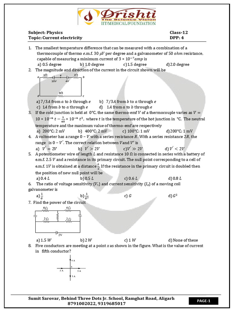 Current Electricity DPP 4 | PDF