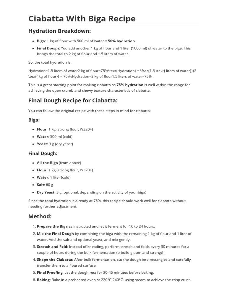 Ciabatta With Biga Recipe | PDF