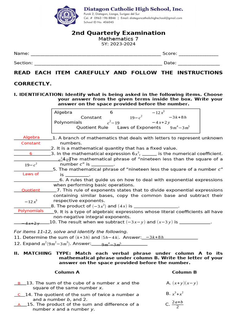 2nd Quarter Math 7-AK | PDF