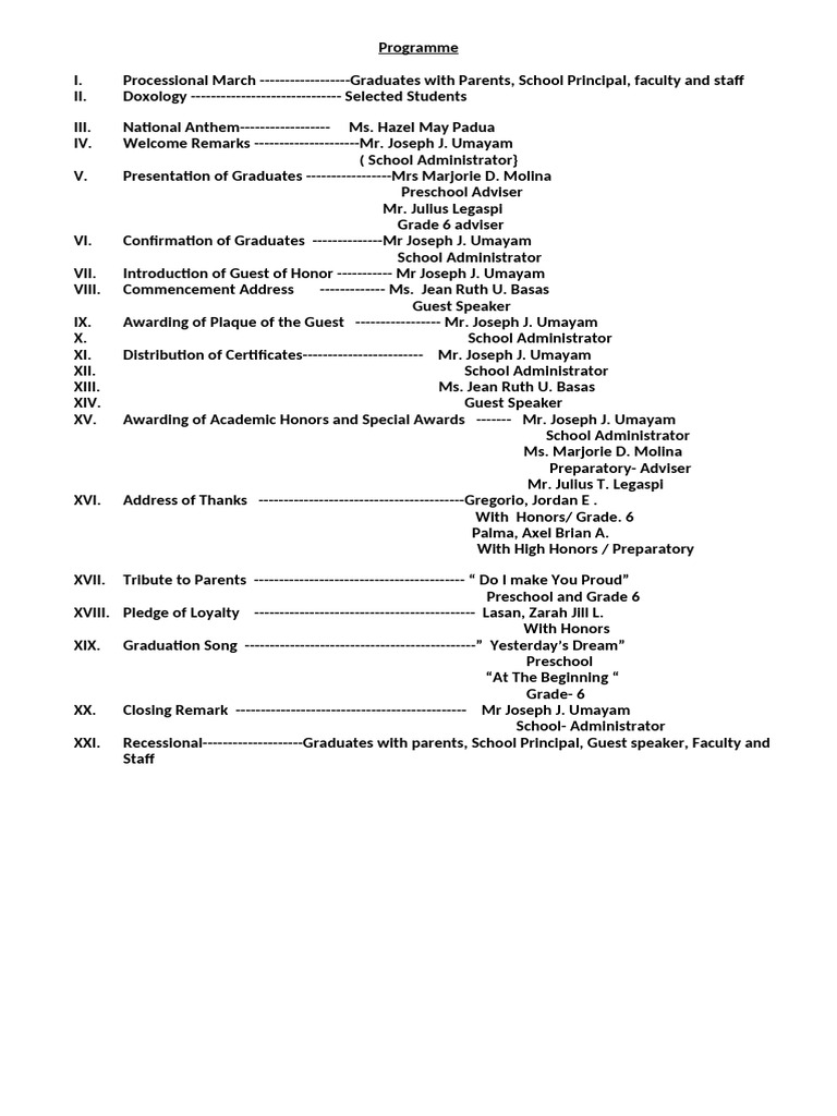 Graduation Program 2023 2024 | PDF