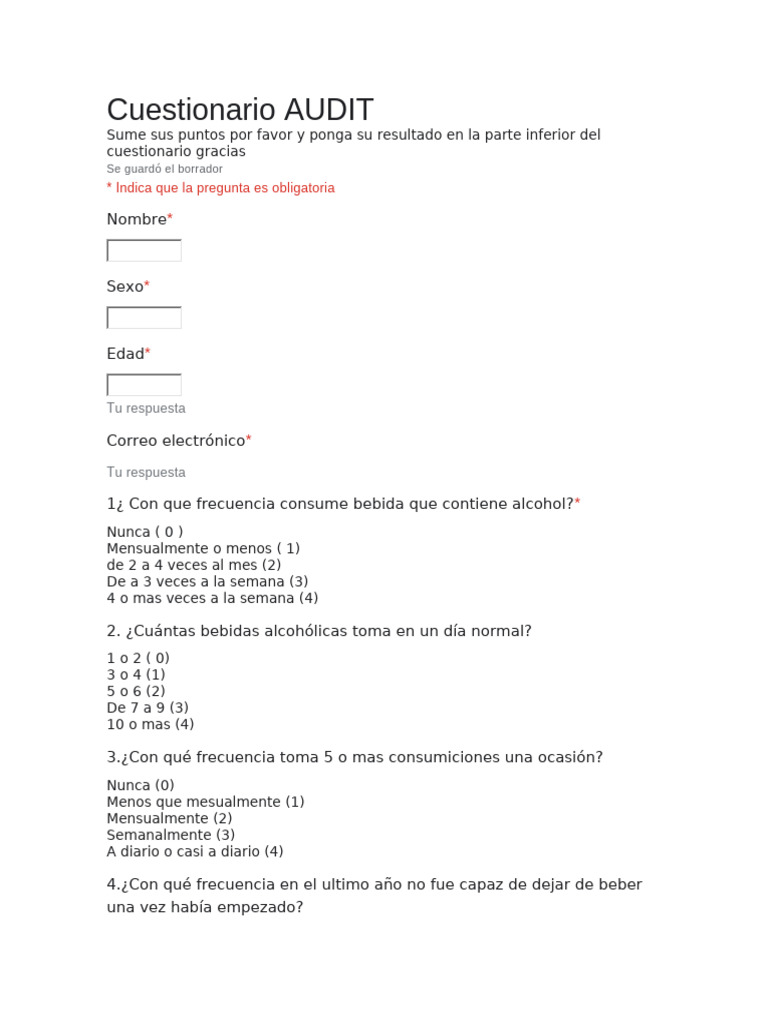 Cuestionario AUDIT | PDF