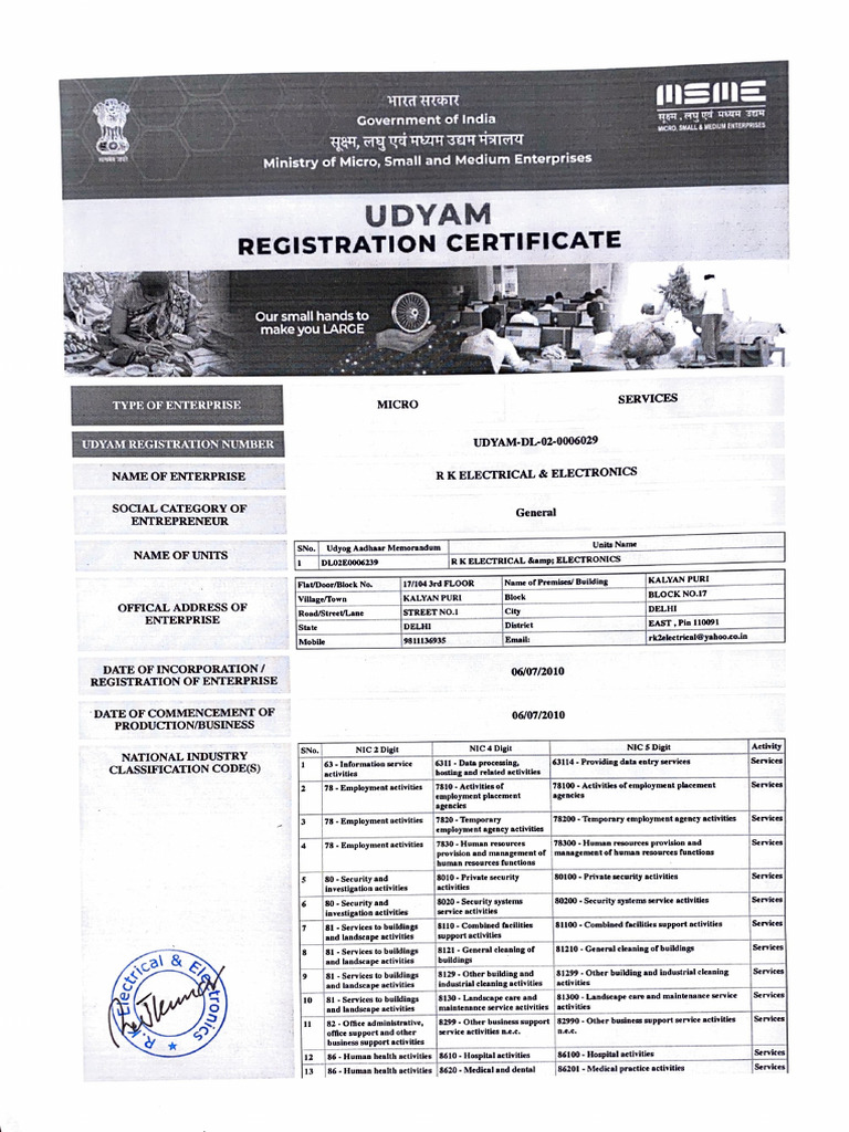 Udyam: Registration Certificate | PDF