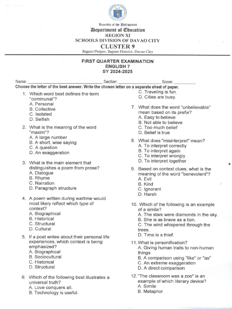 Q1 English 7 | PDF