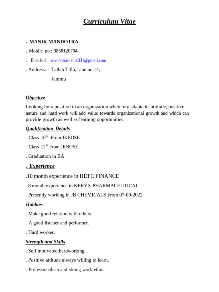 Manik Mandotra Resume | PDF