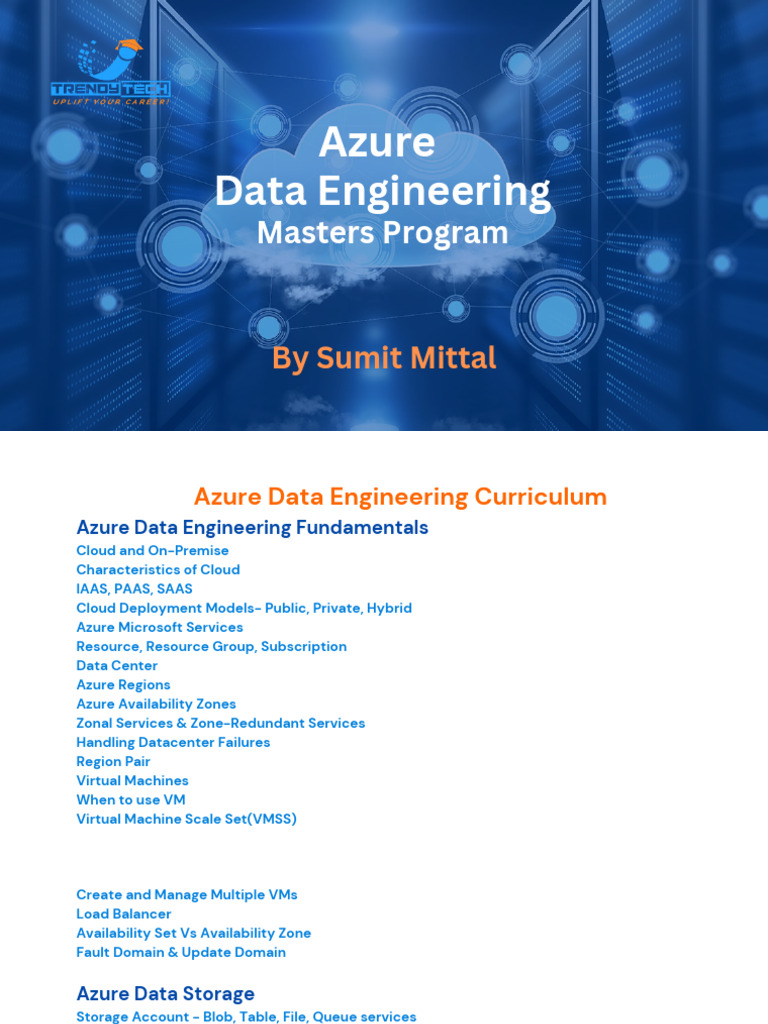 Curriculum of Azure Data Engineering Program by Sumit Sir | PDF