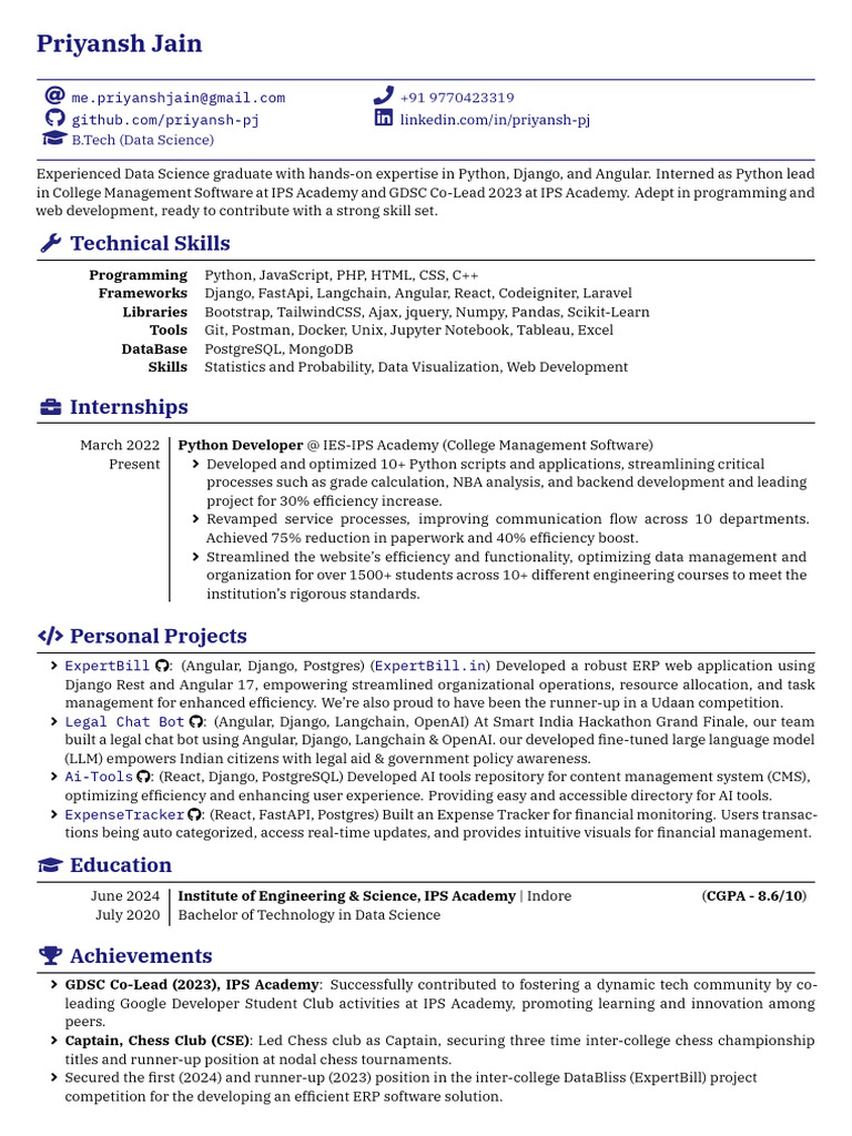 Priyansh Jain Resume | PDF