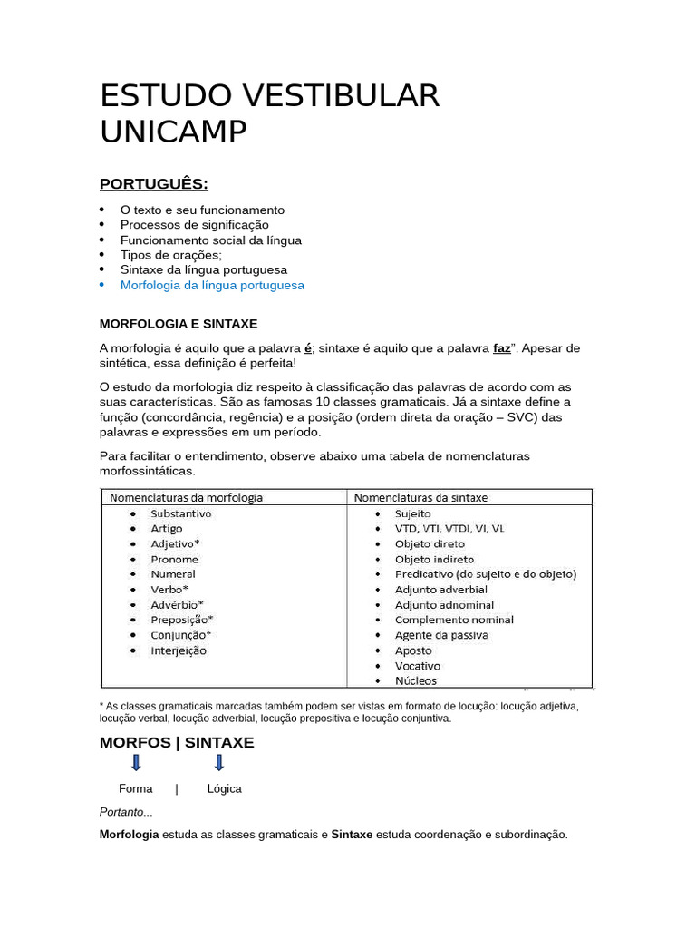Estudo Vestibular Unicamp | PDF