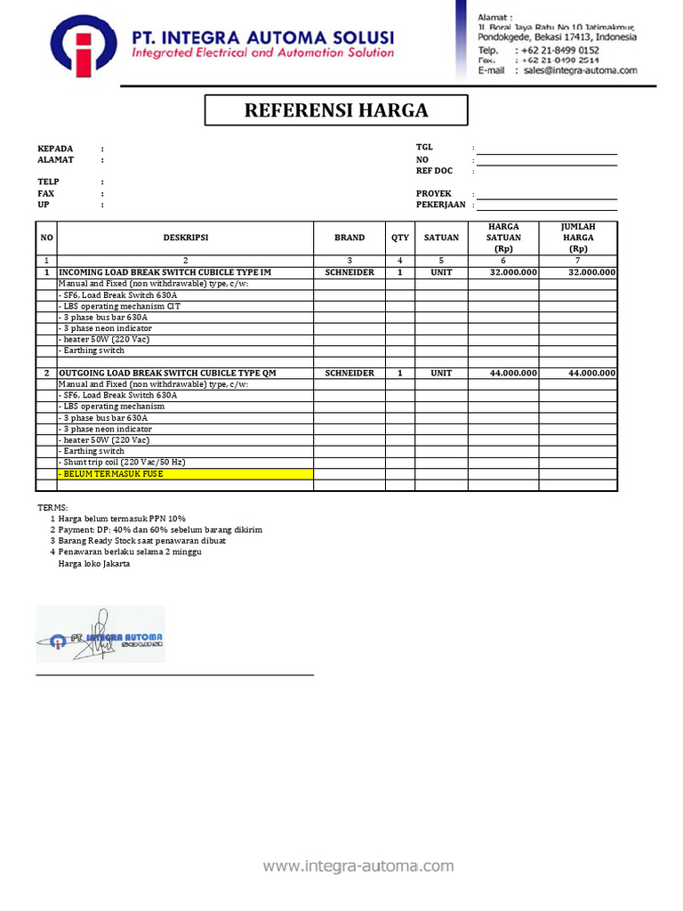 Harga Kubikel Schneider dan LBS | PDF