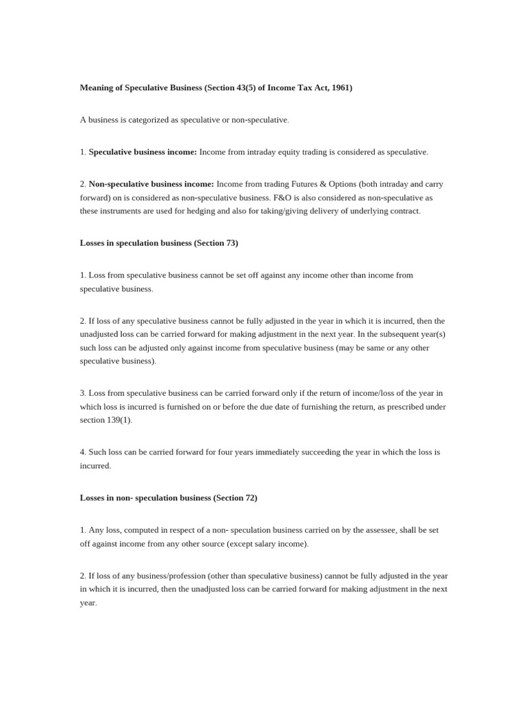 Meaning of Speculative Business | PDF | Taxes | Payments