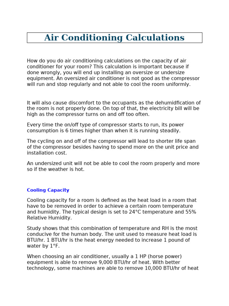 Air Conditioning Calculations | PDF