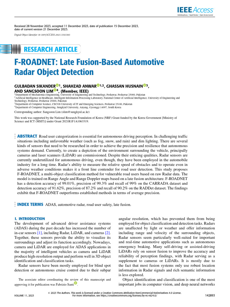 Paper 40 F-ROADNET Late Fusion-Based Automotive Radar Object Detection | PDF