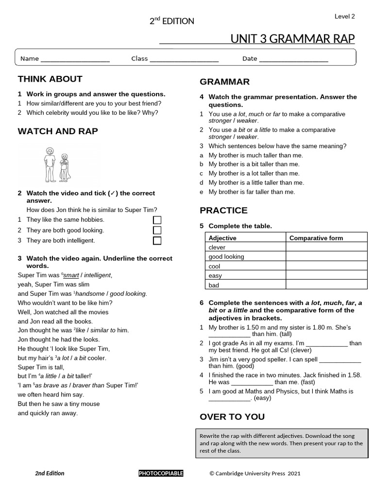 Thk2e BrE L2 Grammar Rap Unit 3 | PDF