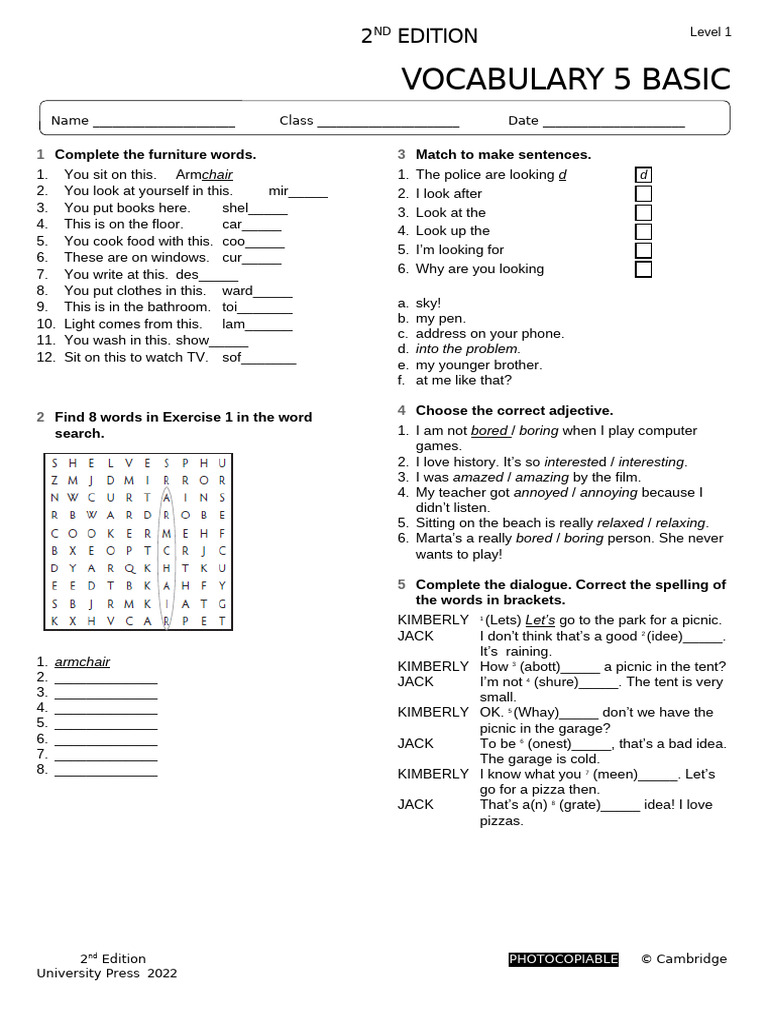Thk2e BrE L1 Vocabulary Basic Unit 5 | PDF