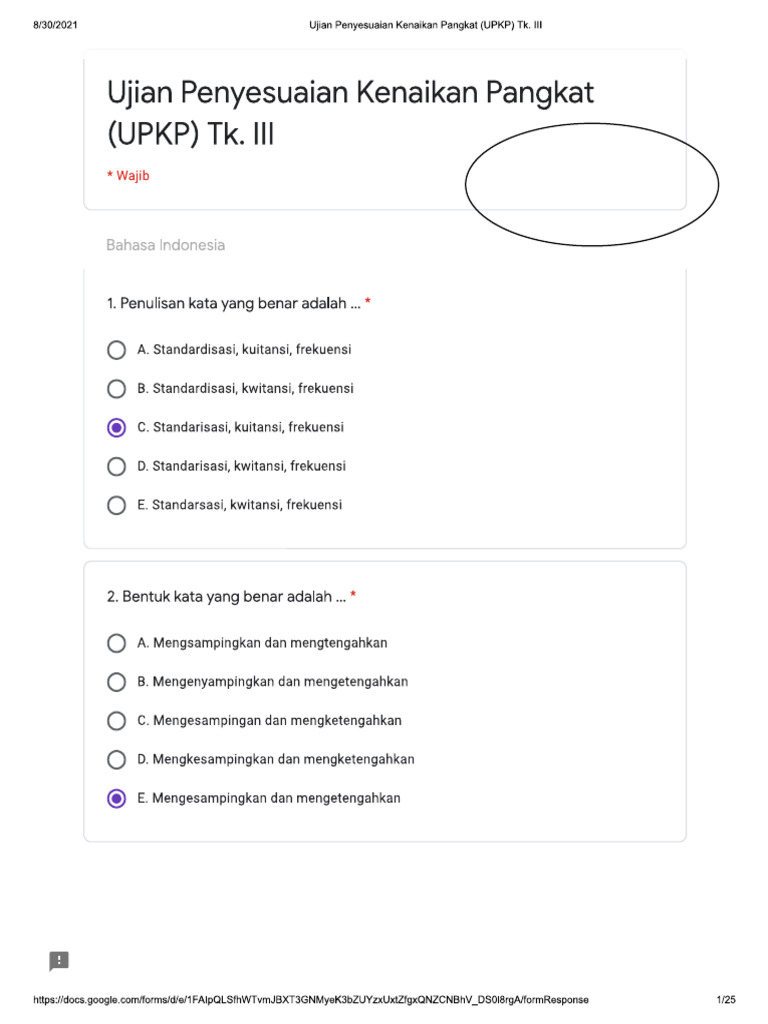 2 Soal UPKP Tingkat III Bahasa Indonesia 2021 | PDF