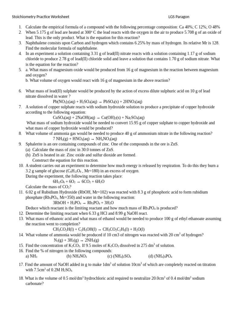 Moles Practice | PDF