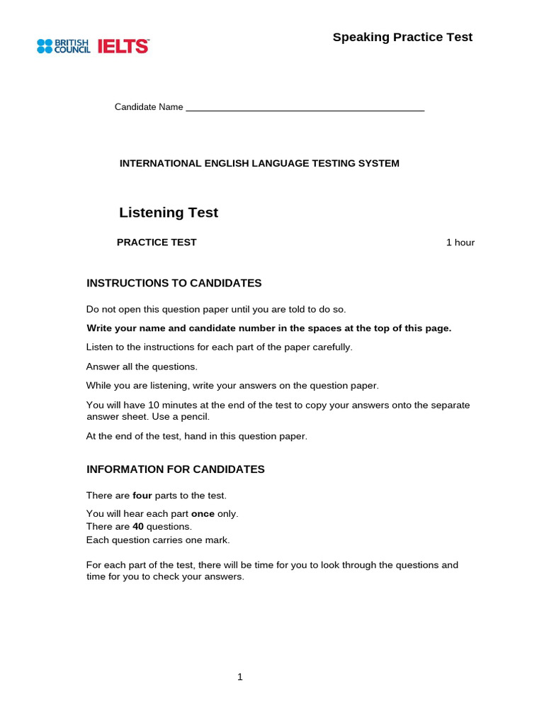 IELTS PRACTICE (Section 1) | PDF