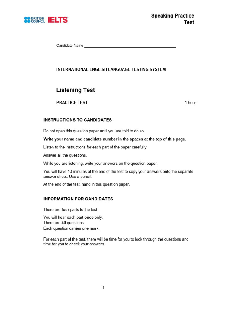 IELTS Practice Listening Test 15 - Section 1 | PDF