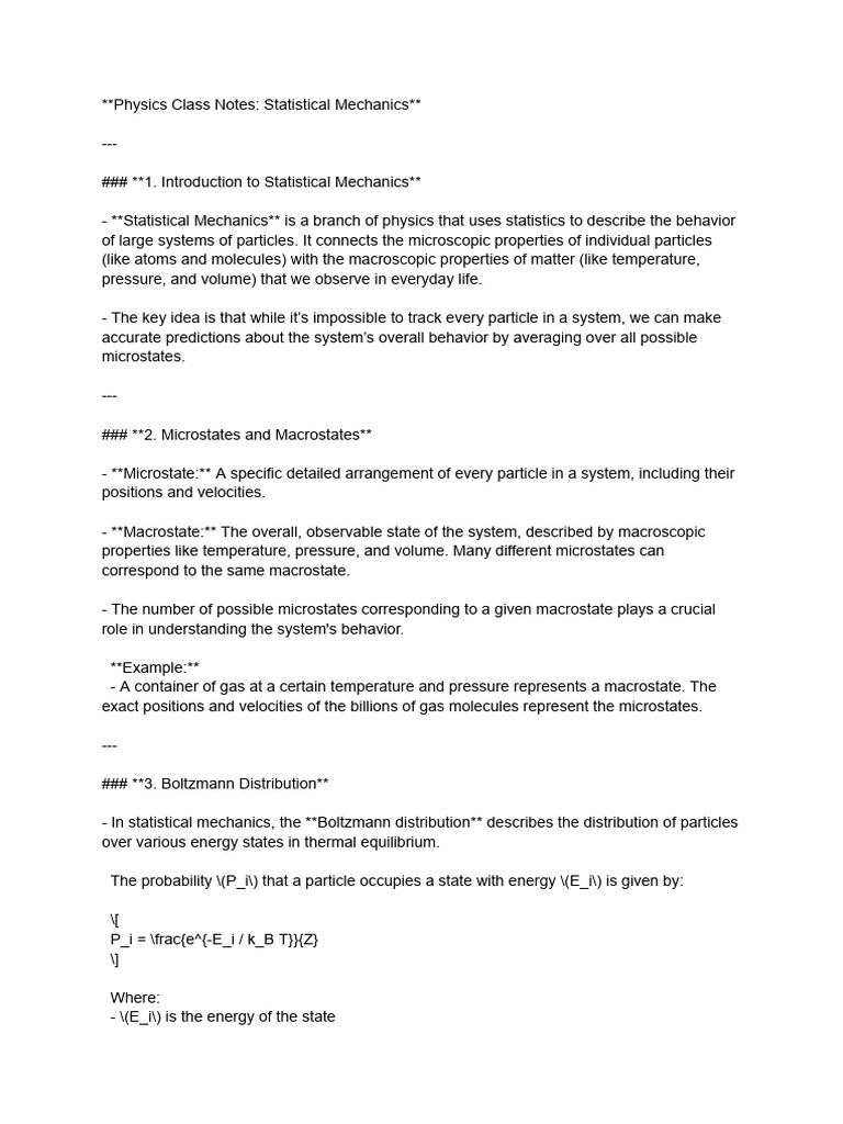 Statistical Mechanics | PDF | Temperature | Entropy