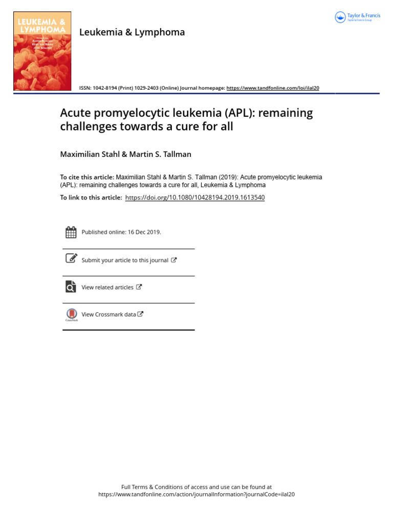 Acute Promyelocytic Leukemia (APL) : Remaining Challenges Towards A ...