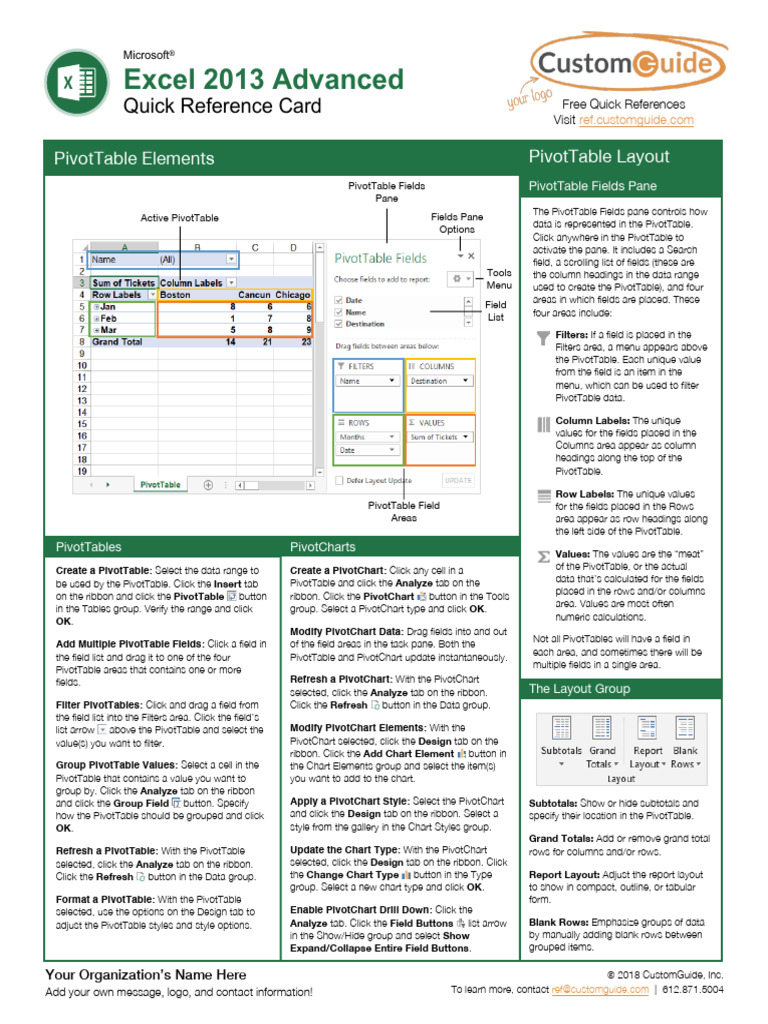 Microsoft Excel 2013 Advanced - Quick Reference Guide | PDF