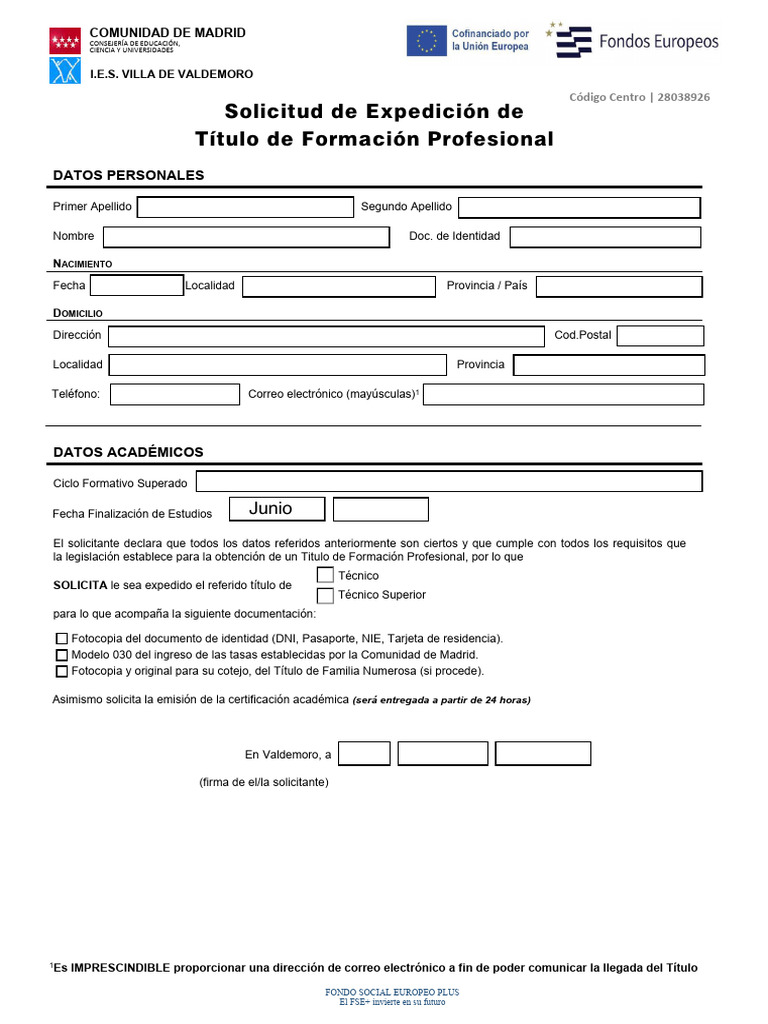 Solicitud Expedición Titulo Ciclos | PDF