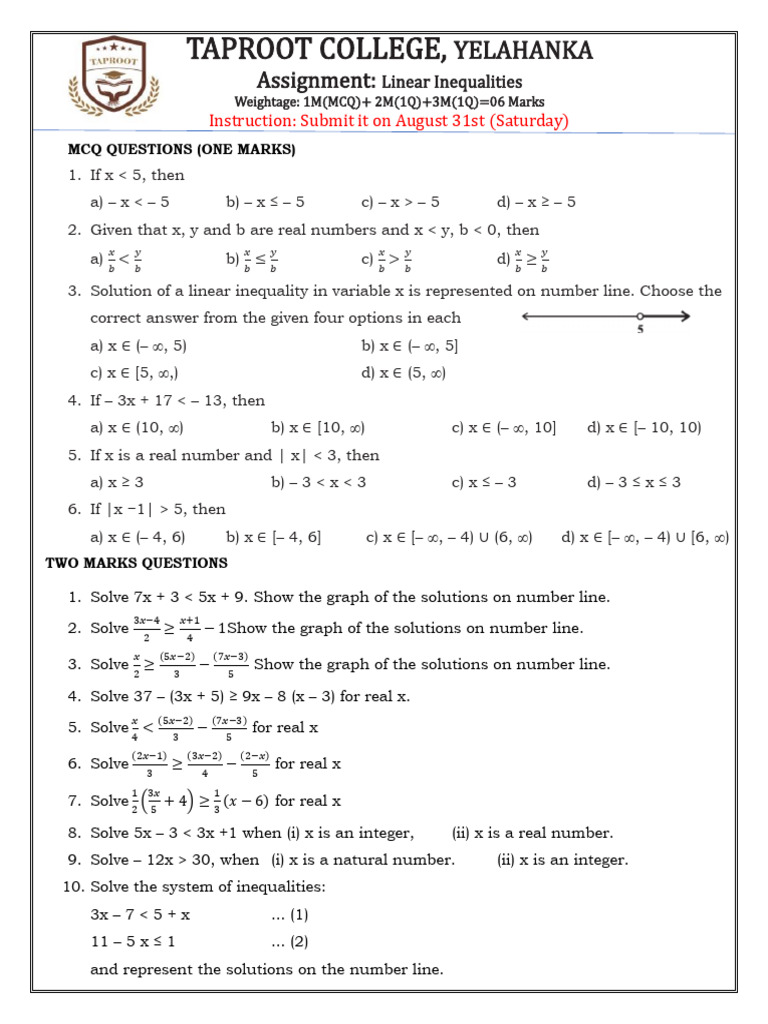 Linear Inequality Assignment | PDF