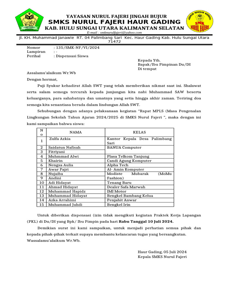 DISPENSASI SISWA | PDF