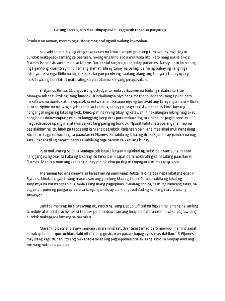 Batang Tarzan, Lubid Sa Himpapawid: Paghatak Tungo Sa Pangarap | PDF
