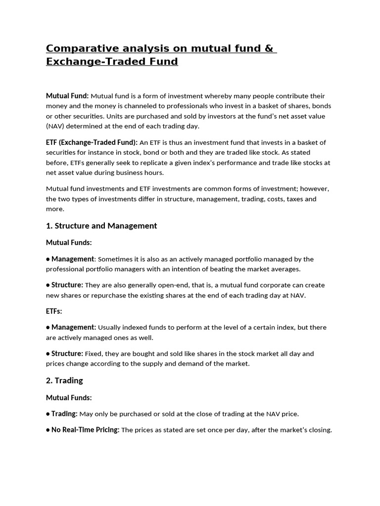 Comparative Analysis of Mutual Fund &etf | PDF