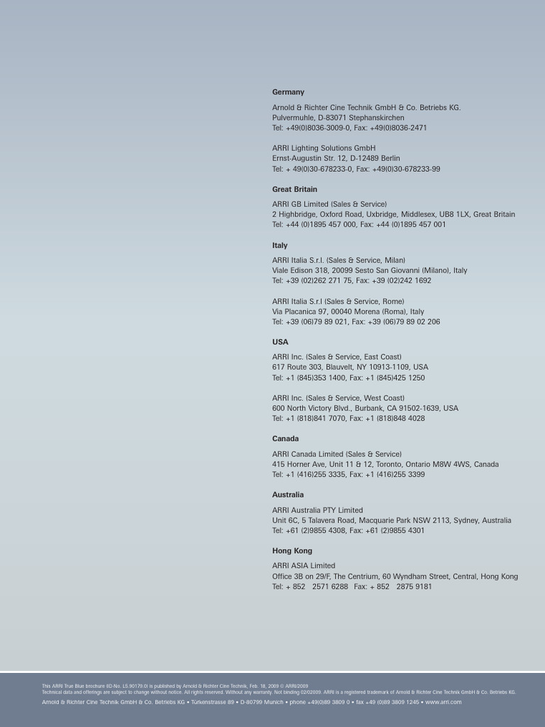 ARRI - True Blue-Series - Brochure - EN | PDF