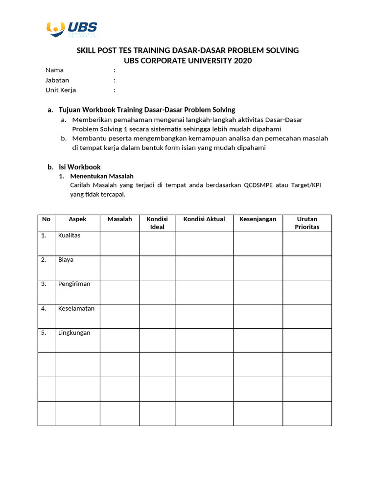 workbook training dasar dasar problem solving | PDF workbook training dasar dasar problem solving | PDF