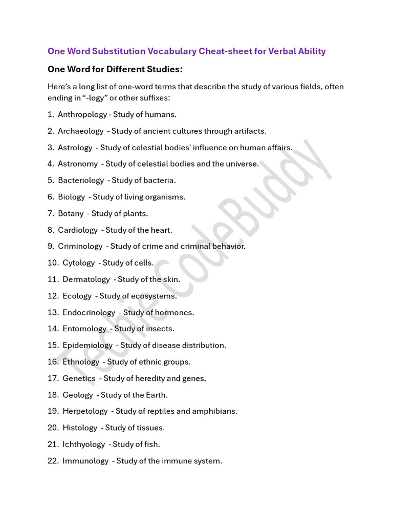 One Word Vocabulary CheatSheet | PDF