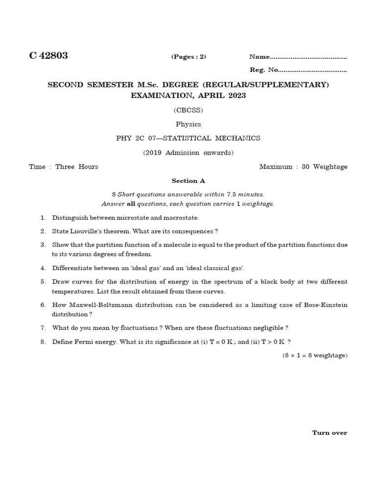 2023 Phy 2C 07 - 42803 - Statistical Mechanics | PDF