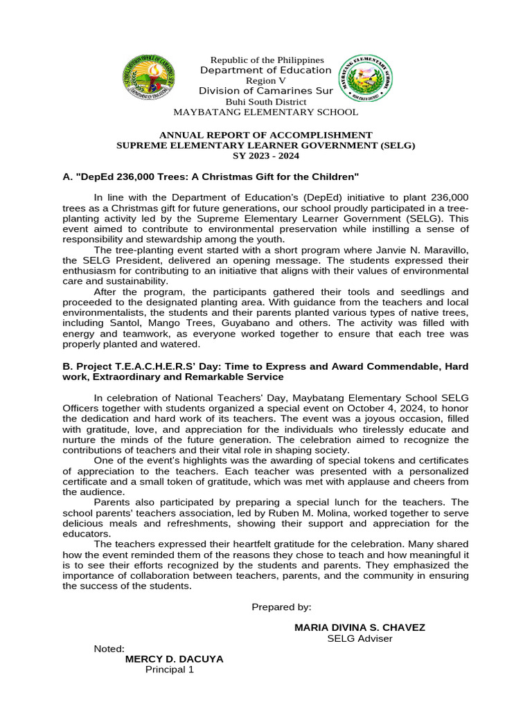 SELG Annual Accomplishment Report 2023 | PDF | Wellness