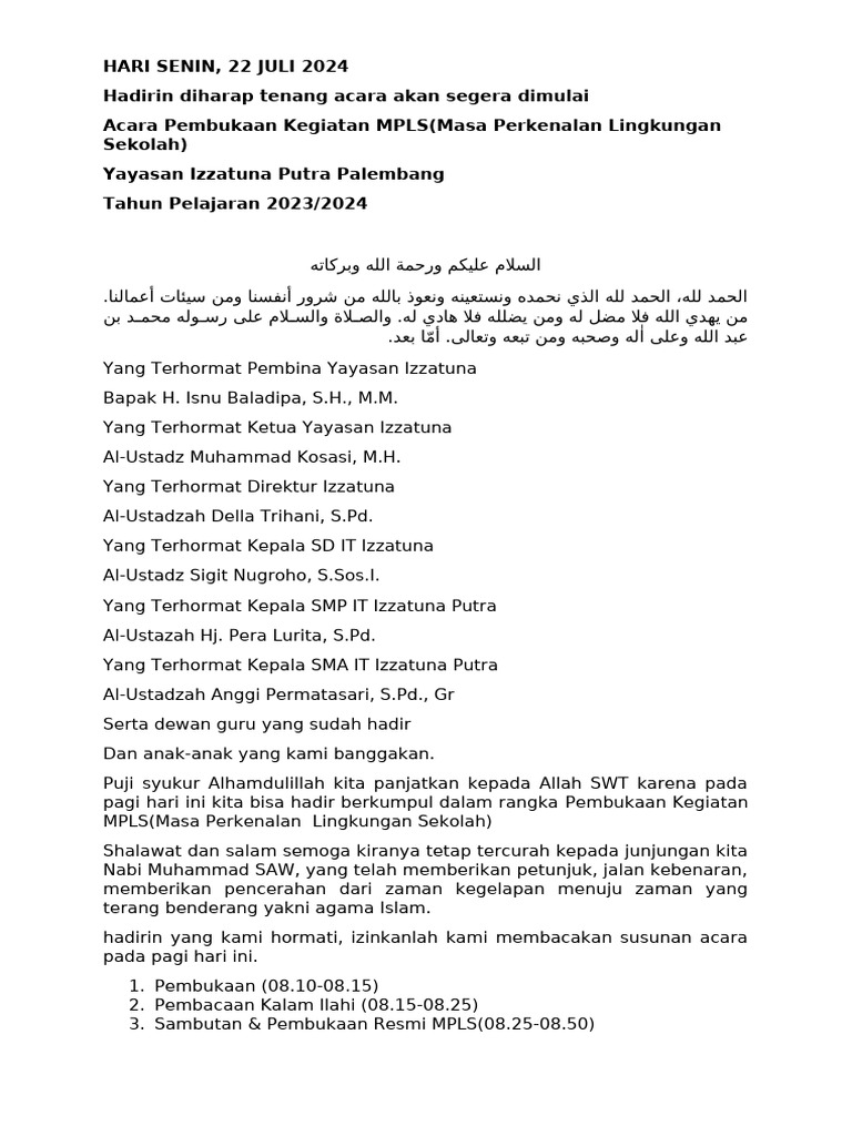 TEKS MC PEMBAGIAN RAPOT | PDF