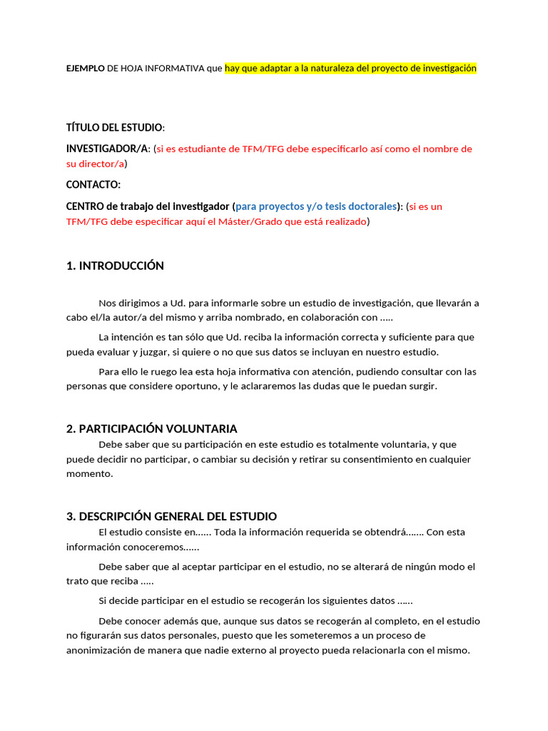 Ejemplo de Modelo de Hoja Informativa | PDF