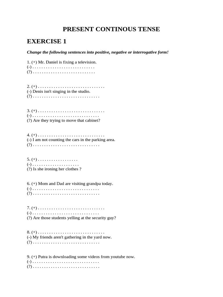 Present Continous Tense Pdf 8253