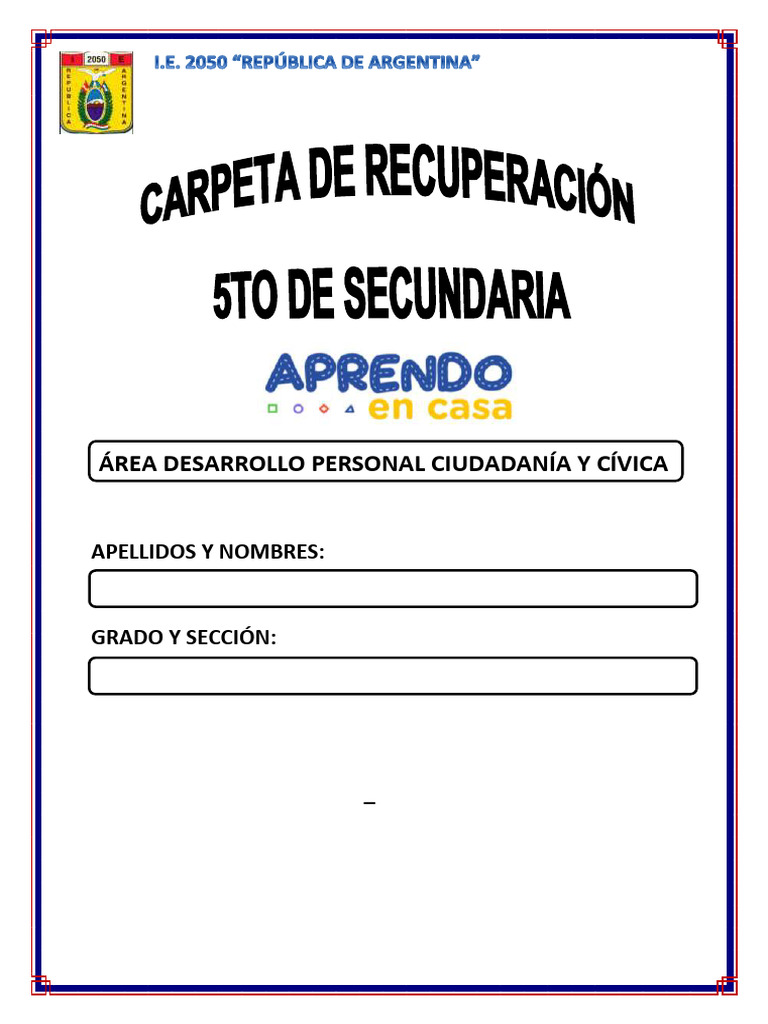 Carpeta de Recuperación 5to Sec. - DPCC | PDF