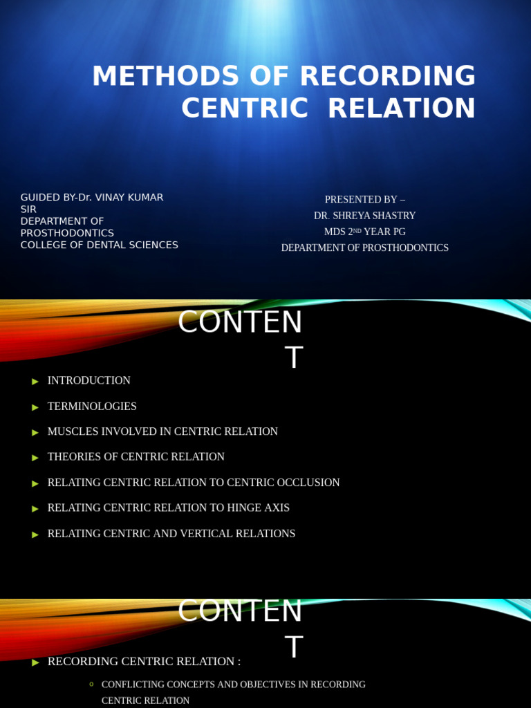Recording Methods for Centric Relation | PDF | Dentures | Dentistry ...