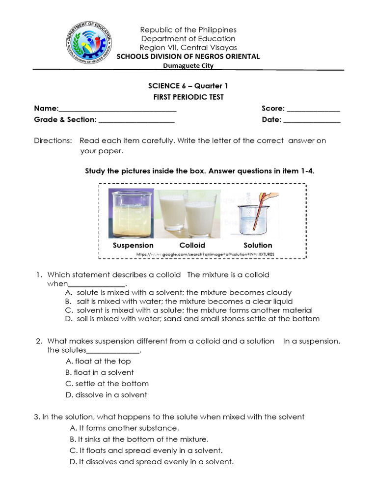 Periodic Test - Science 6 - Q1 | PDF