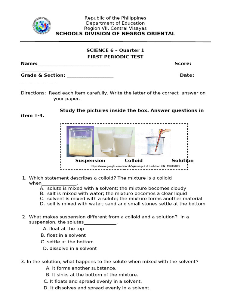 PERIODIC TEST - SCIENCE 6 - Q1docx | PDF